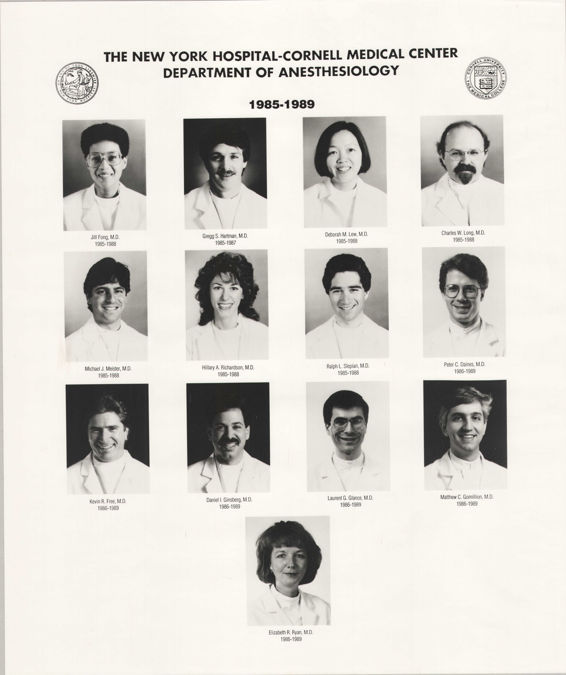 1985-1989 Residents | Department of Anesthesiology