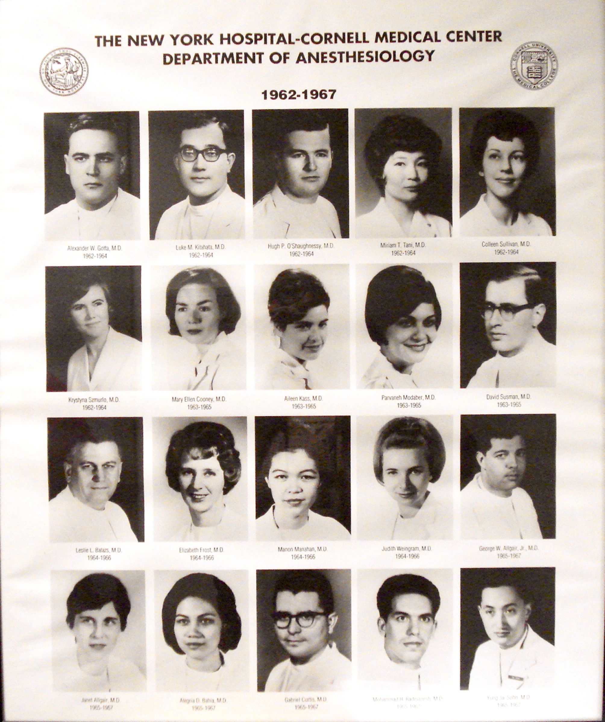 1962-1967 Residents | Department of Anesthesiology